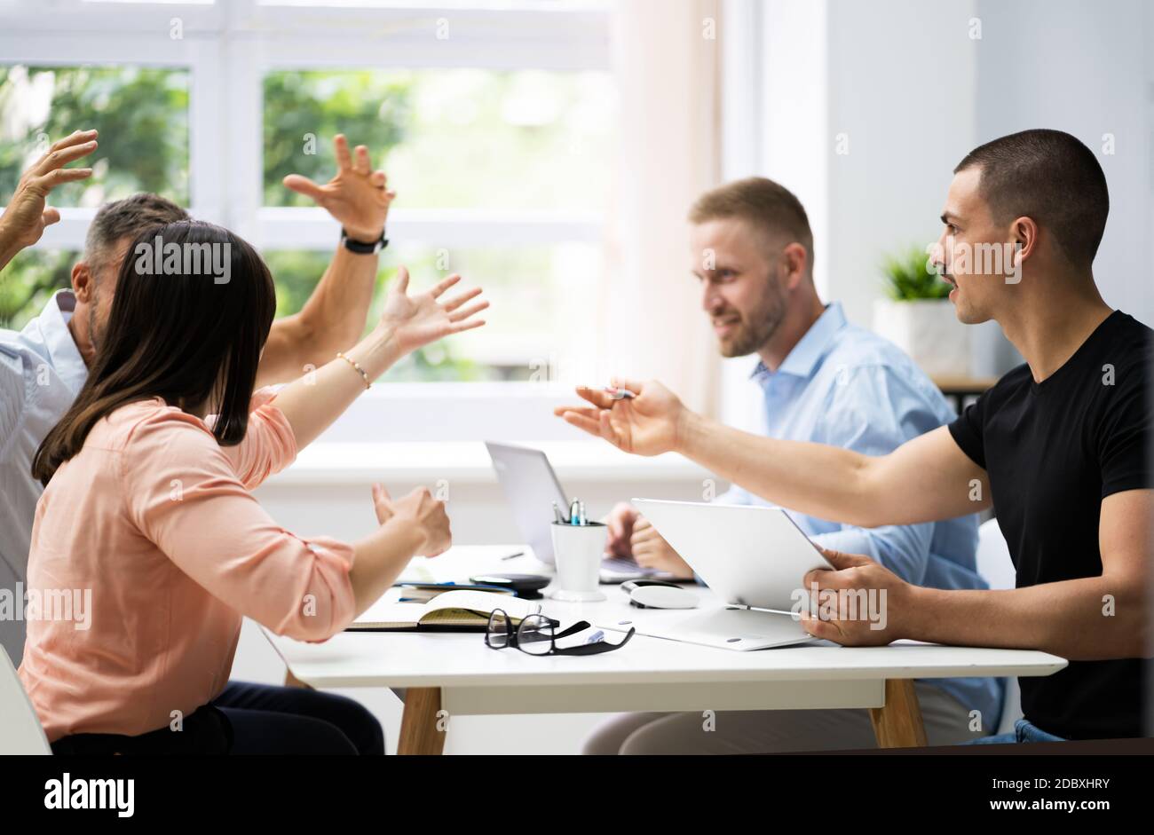 Workplace Business Conflict Blaming, Bullying And Employee Fight Stock ...
