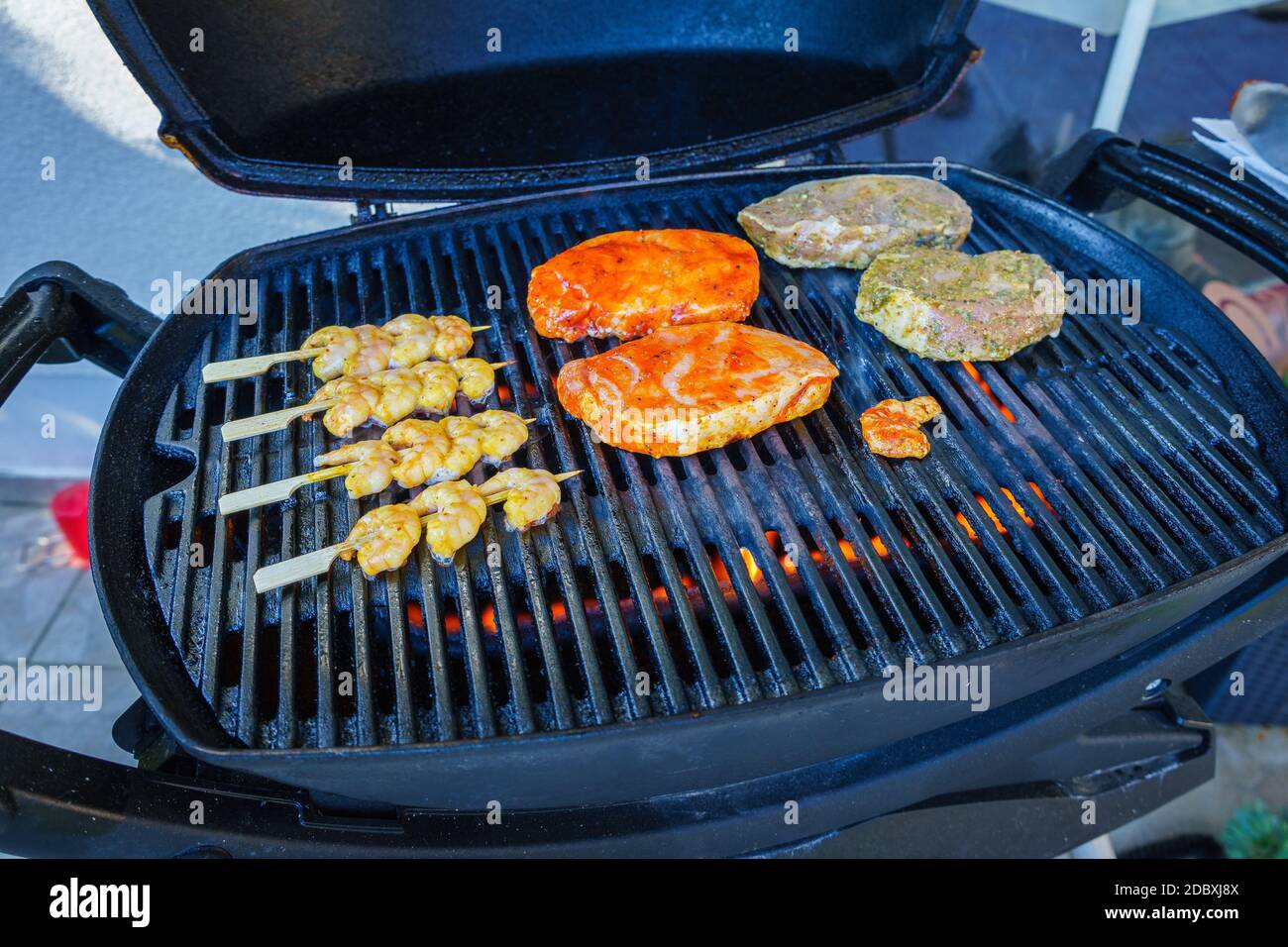 Steak and Fish on a Gas Grill Stock Photo - Alamy