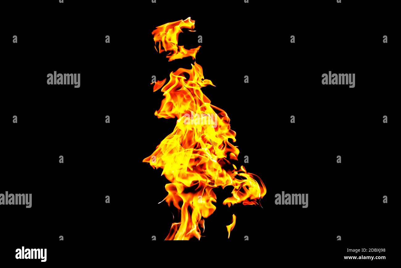 Fire flames on black background isolated. Burning gas or gasoline burns ...