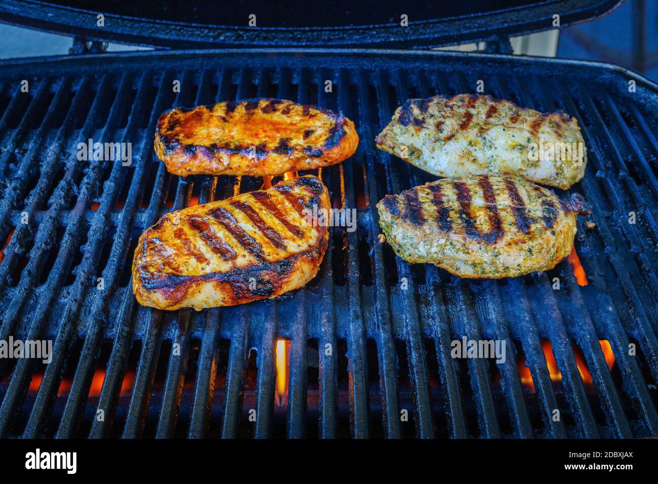 Steak and Fish on a Gas Grill Stock Photo - Alamy
