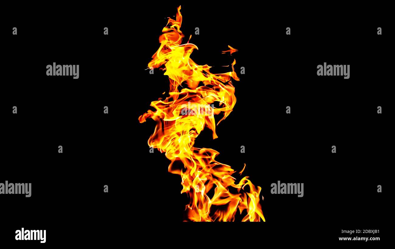 Fire flames on black background isolated. Burning gas or gasoline burns ...