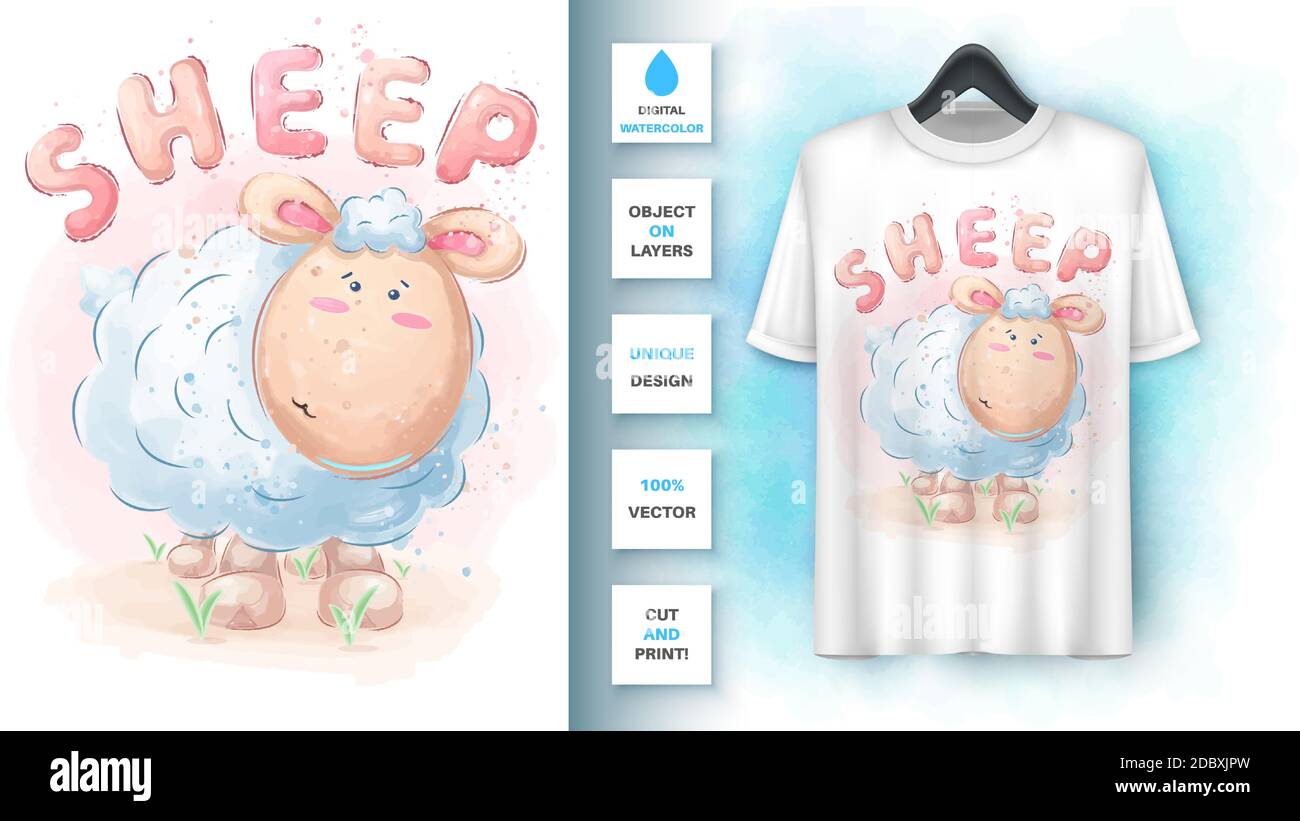 Watercolor sheep - poster and merchandising Stock Vector Image & Art ...