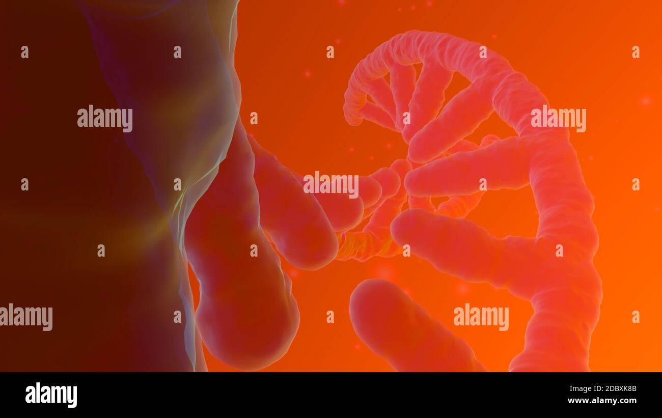 3D rendered Illustration of a DNA Helix under a simulated microscope ...