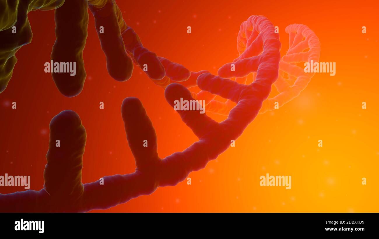 3D rendered Illustration of a DNA Helix under a simulated microscope ...