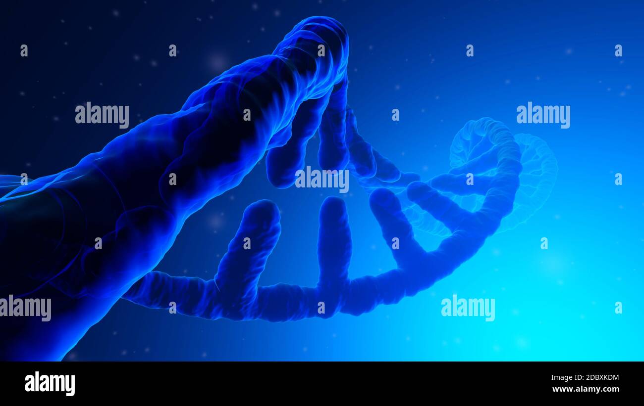3D rendered Illustration of a DNA Helix under a simulated microscope ...