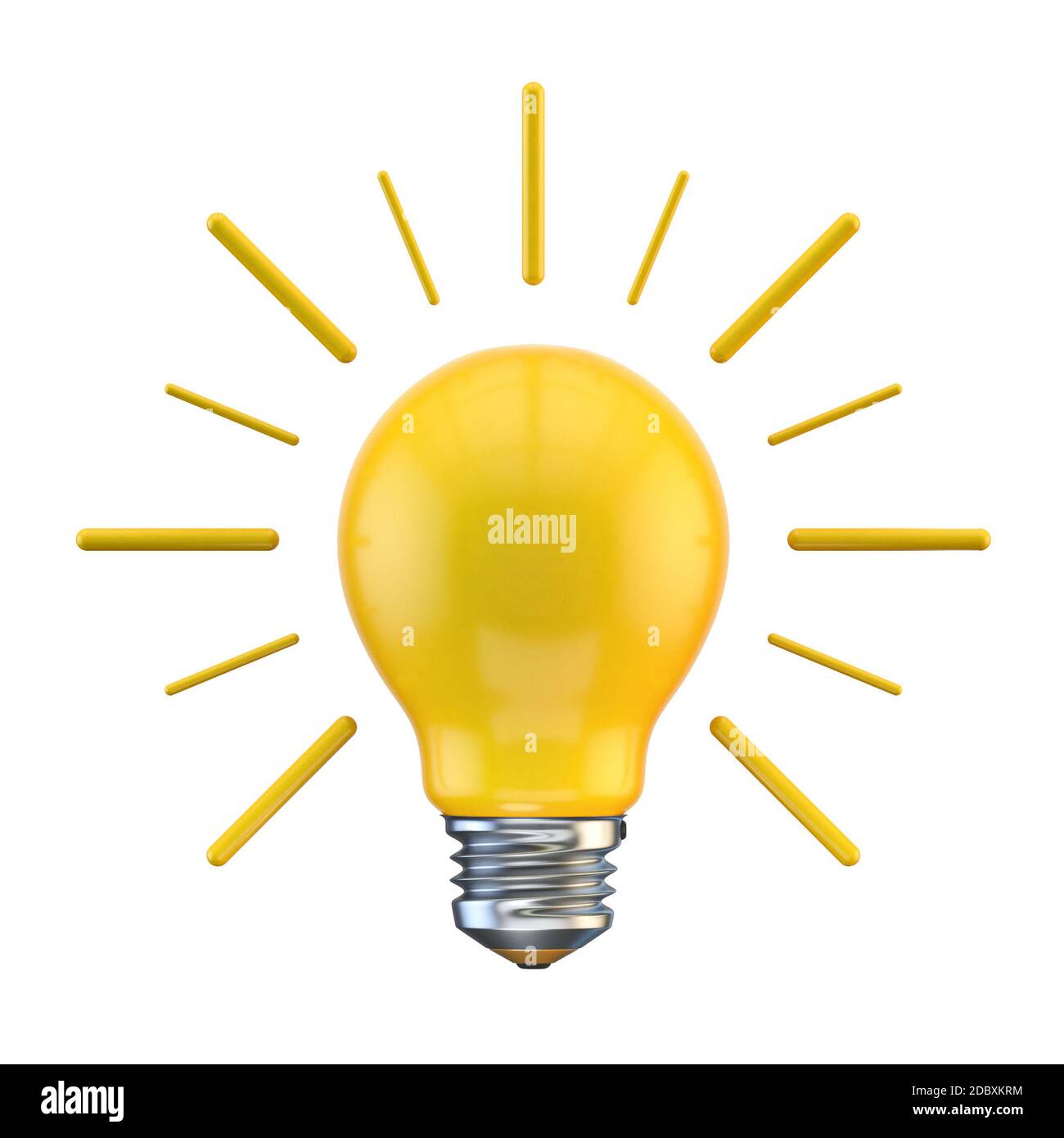 Yellow light bulb sign 3D render illustration isolated on white ...