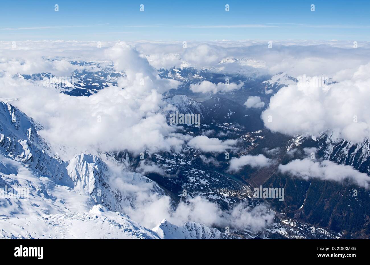 A view of the French ski resort of Chamonix, captured from the Aiguille ...
