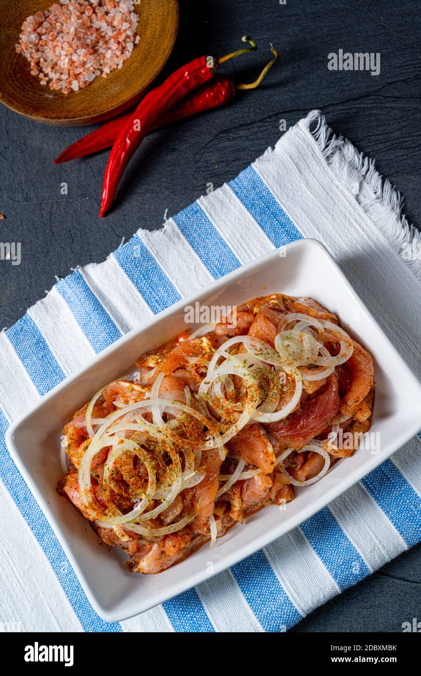 Freshly seasoned Greek gyros meat Stock Photo - Alamy