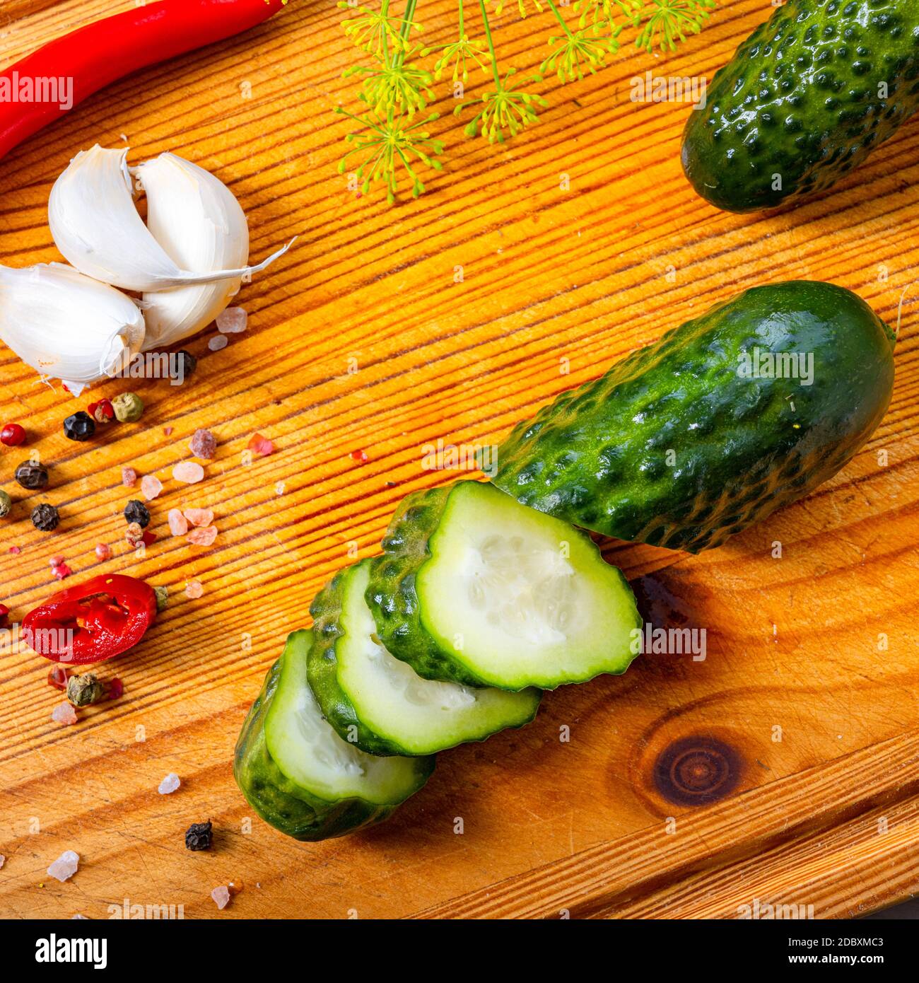 fresh pickled cucumber with garlic, (polish malosolne Stock Photo - Alamy