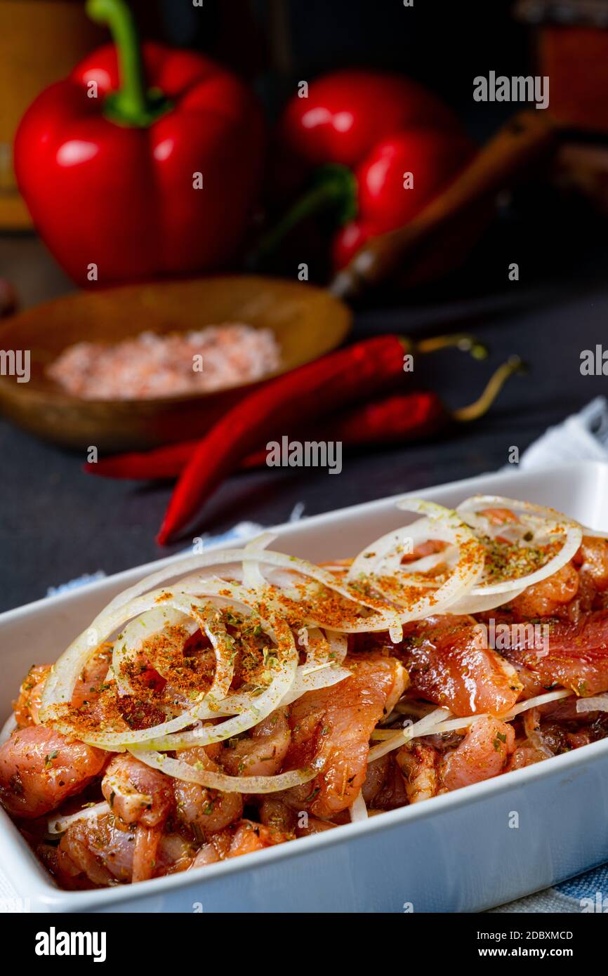Freshly seasoned Greek gyros meat Stock Photo - Alamy