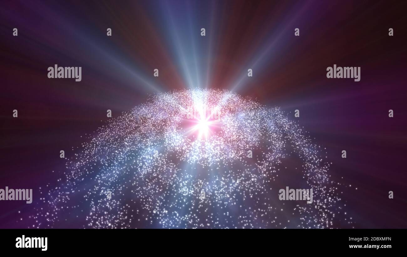 spiral galaxy ray light particle abstract render illustration Stock ...