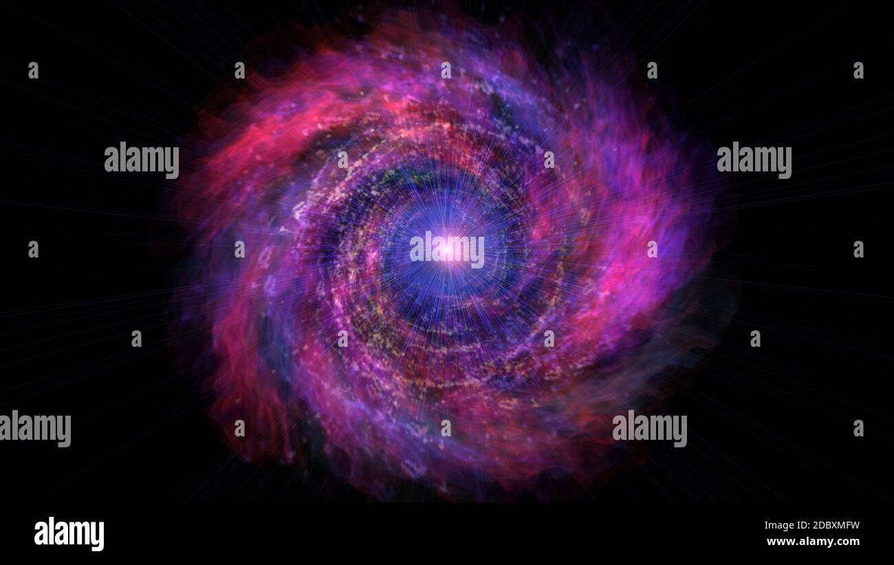 spiral galaxy ray light particle abstract render illustration Stock ...