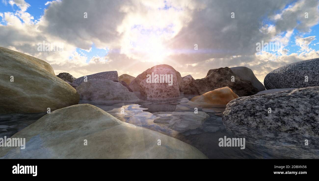 rock in sea macro close up, 3d render illustration Stock Photo - Alamy