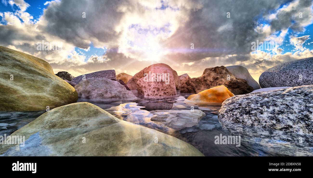 rock in sea macro close up, 3d render illustration Stock Photo - Alamy