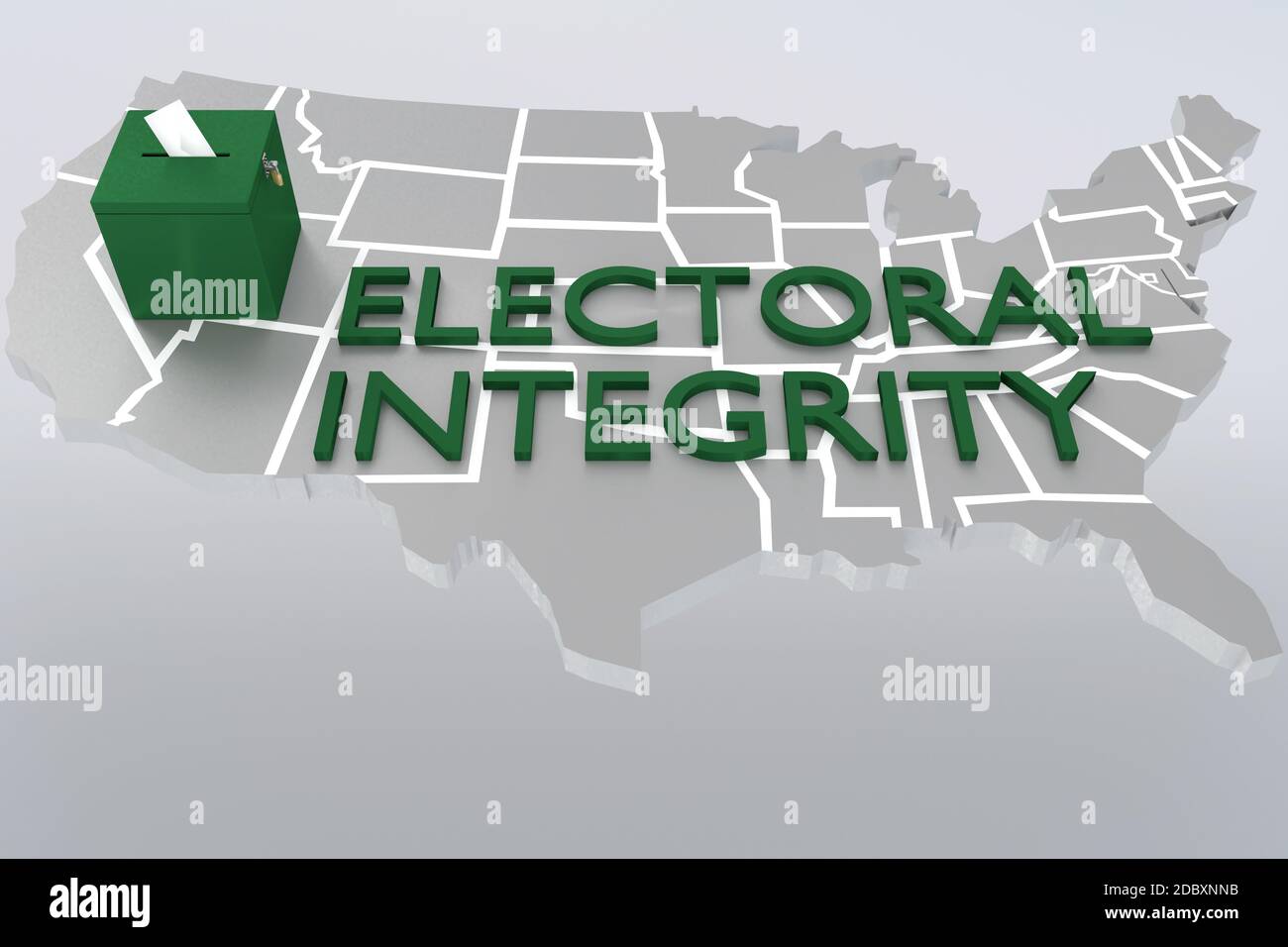 3D illustration of a ballot along with ELECTORAL INTEGRITY script over ...