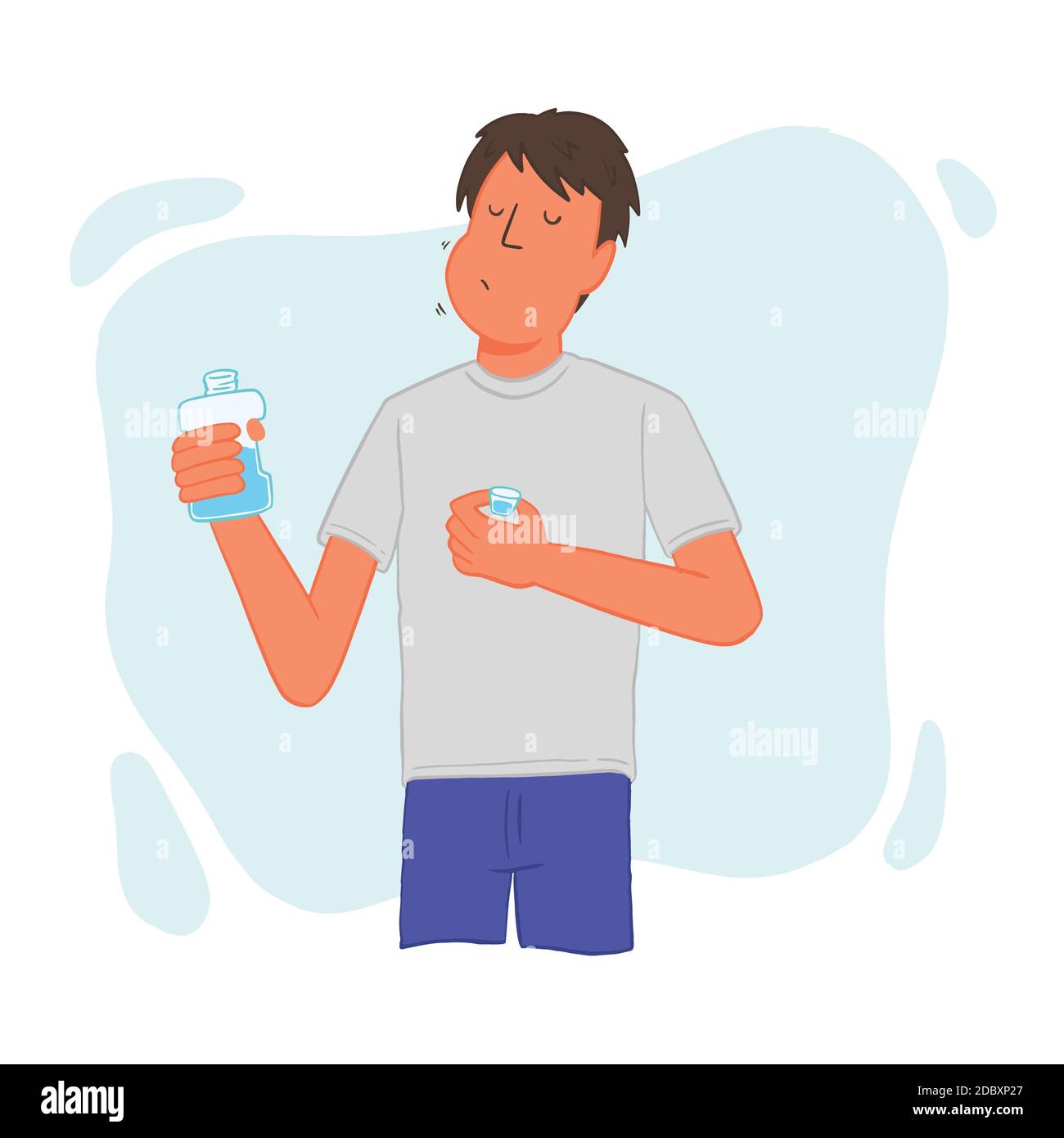 Cartoon male standing and gargling mouthwash. Isolated vector ...