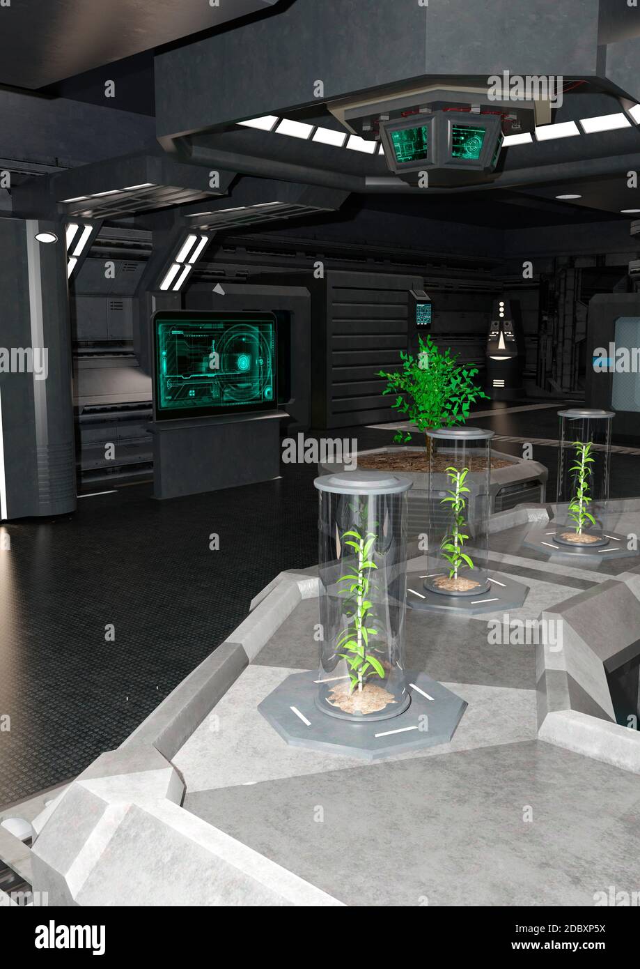 3D rendering of a science fiction botanical space laboratory Stock ...