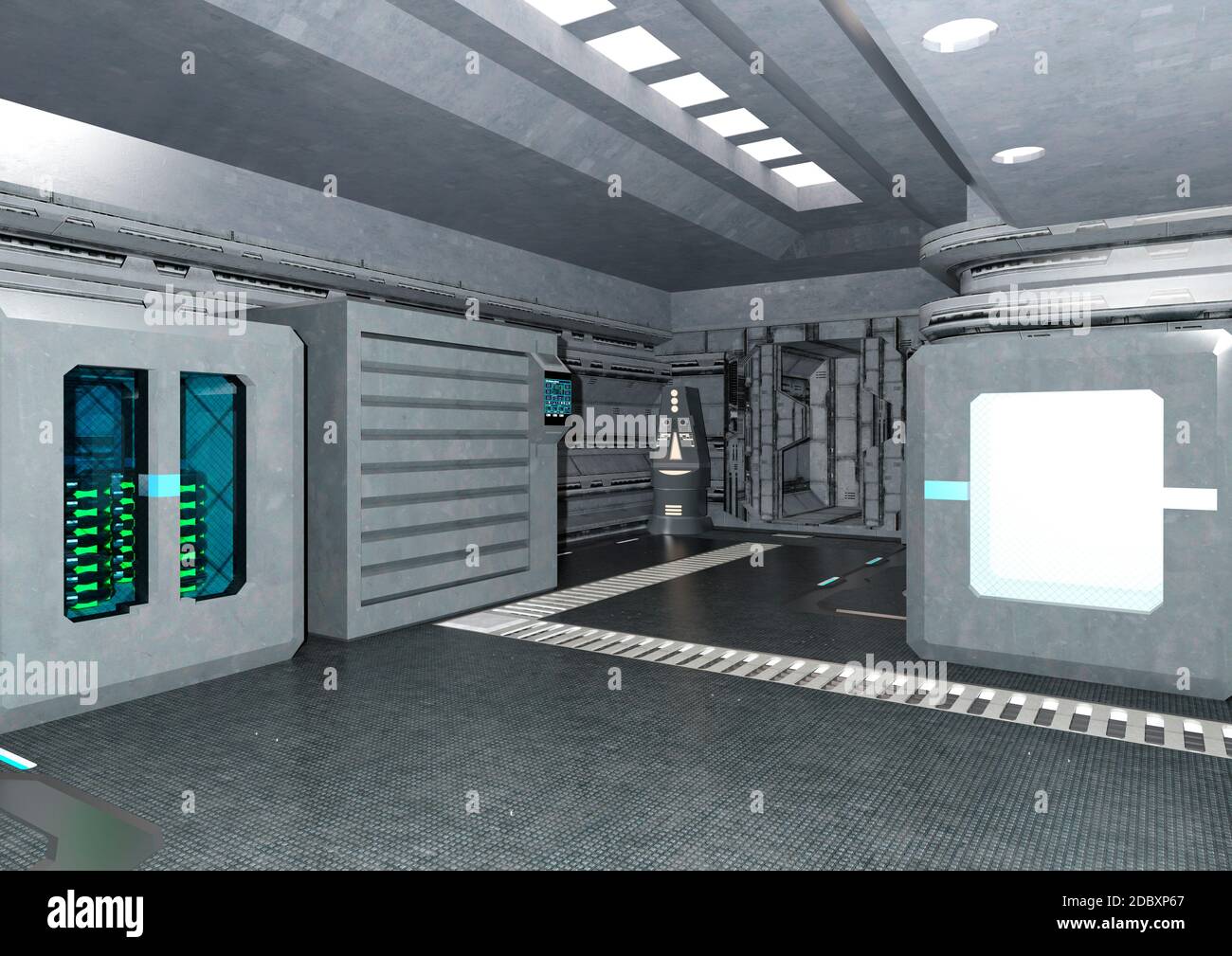 3D rendering of a science fiction space laboratory corridor Stock Photo ...