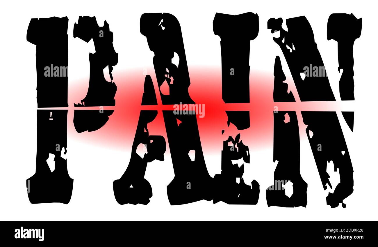 The text PAIN with a red indicator isolated on a white background Stock ...