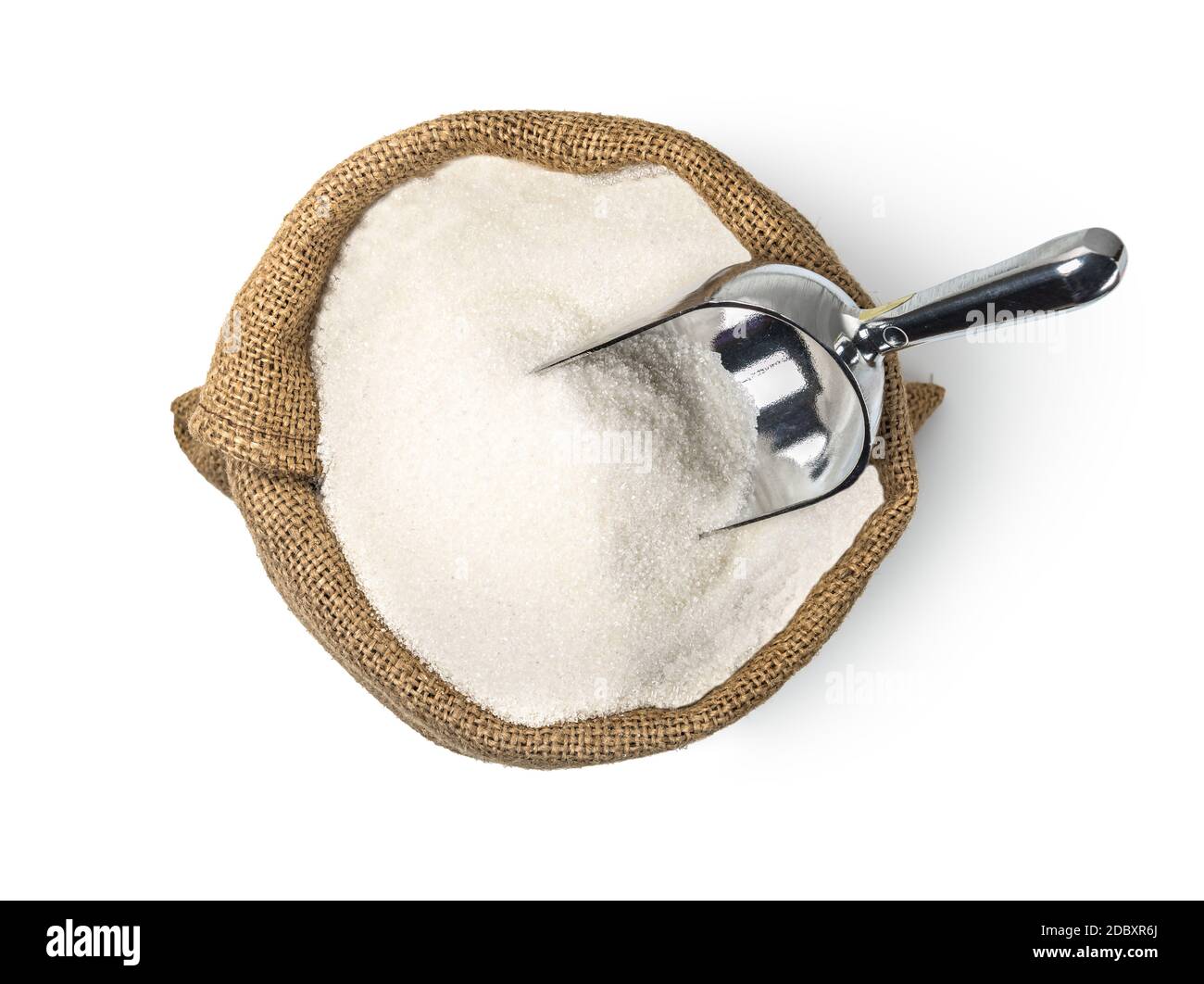 Sugar in sack isolated on a white background. View from above Stock ...