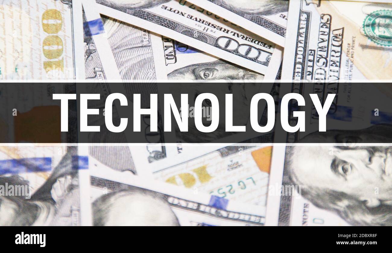 Technology text Concept Closeup. American Dollars Cash Money,3D ...