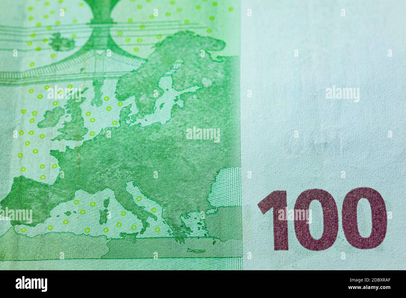Europe map impressed on rear side of one hundred euro bill Stock Photo ...