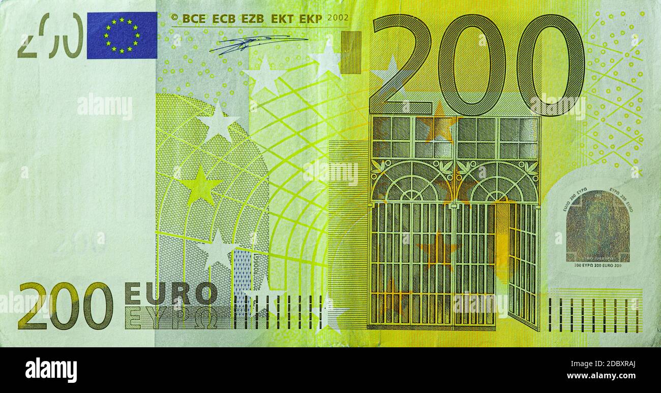 Isolated image of two hundred Euro bill old model, front side Stock ...