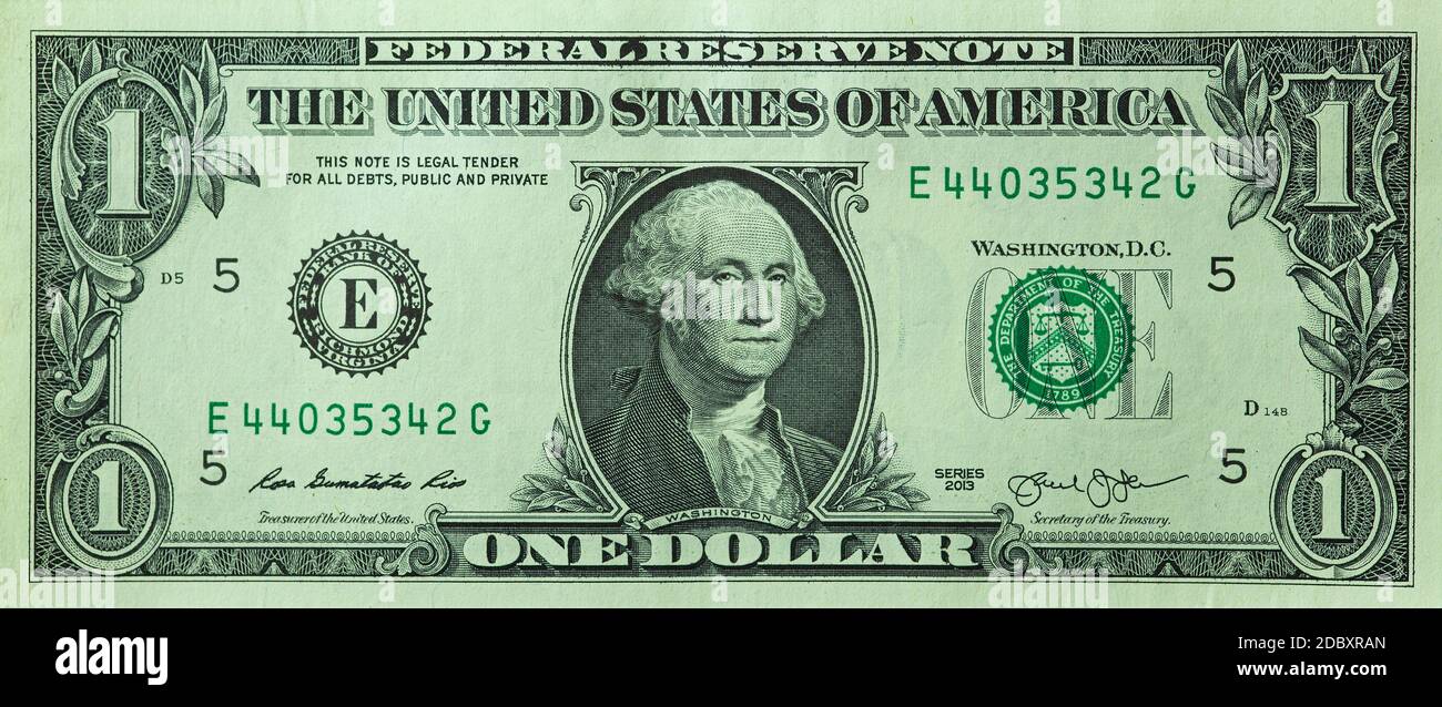 Isolated image of One dollar bill in front side Stock Photo - Alamy