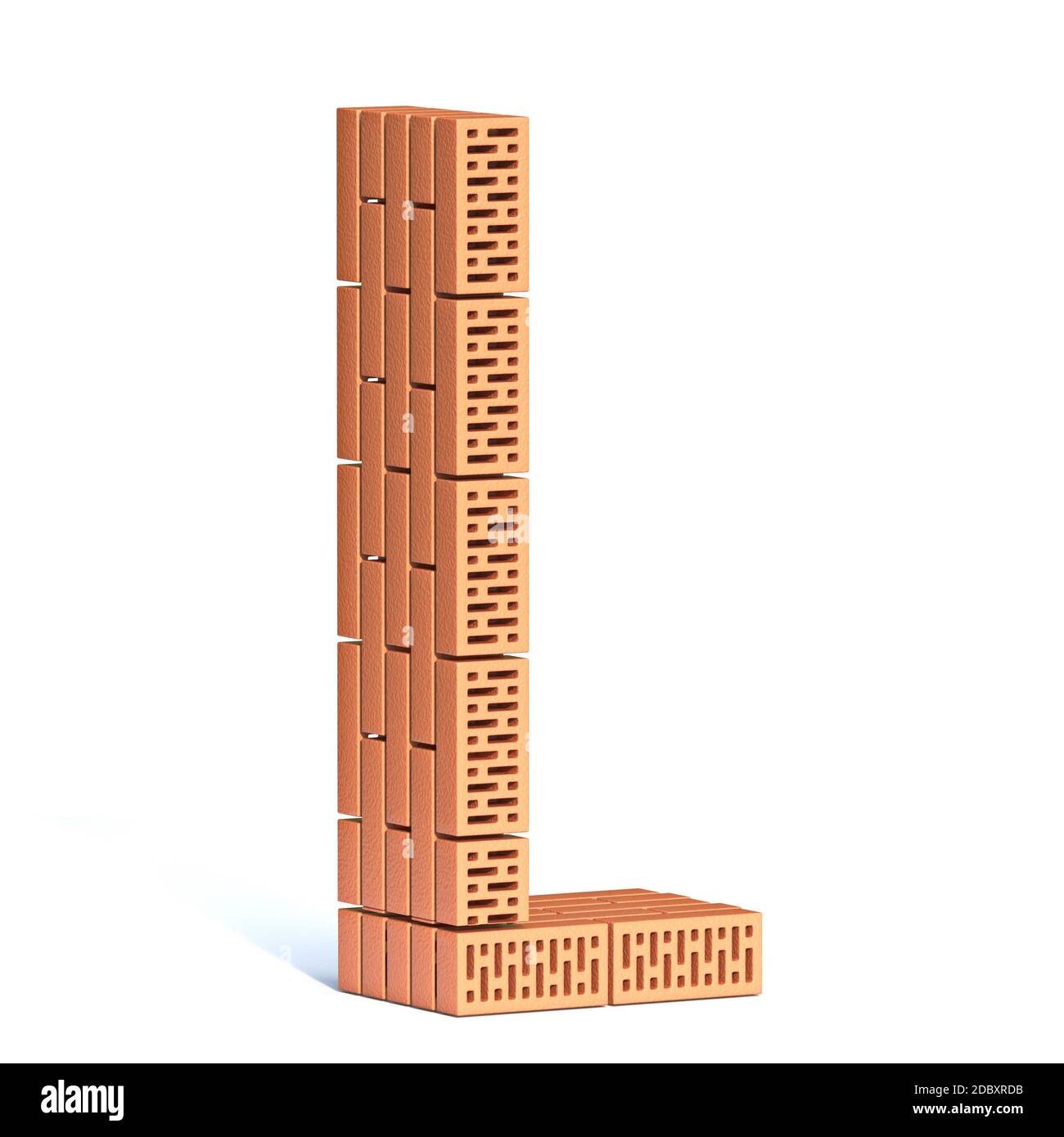 Brick wall font Letter L 3D render illustration isolated on white ...