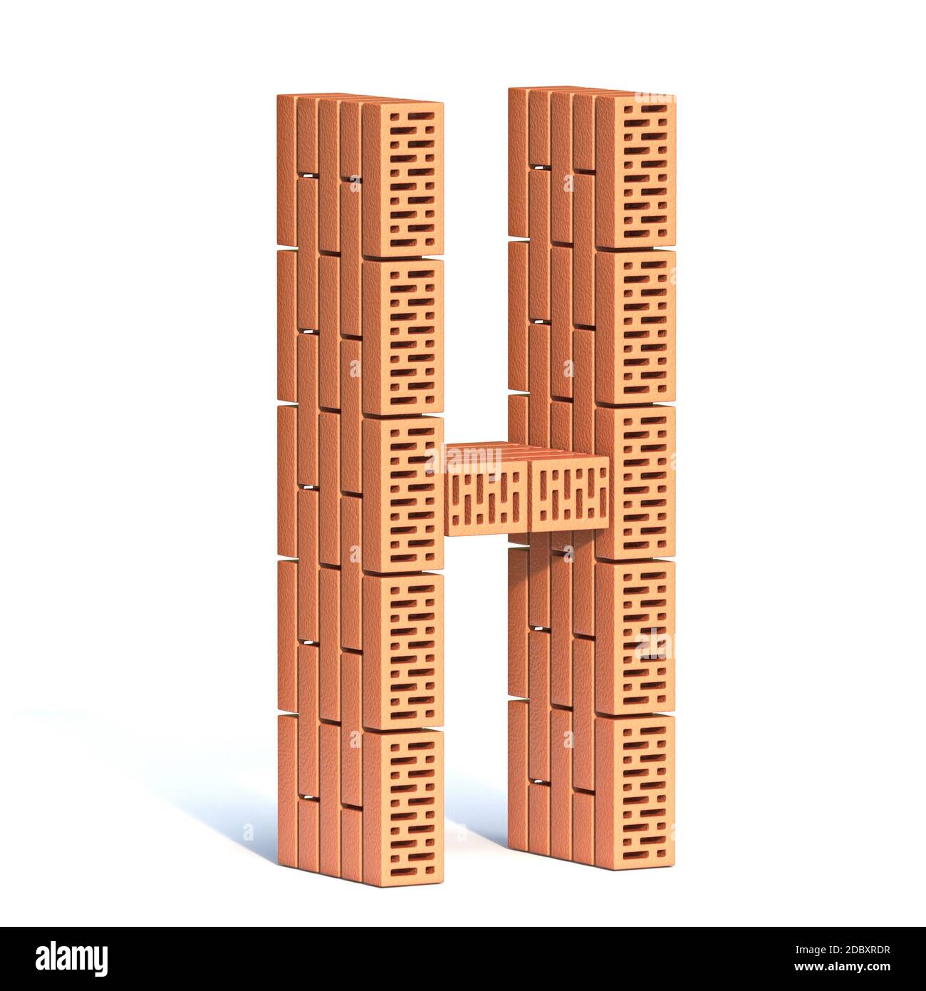 Brick wall font Letter H 3D render illustration isolated on white ...