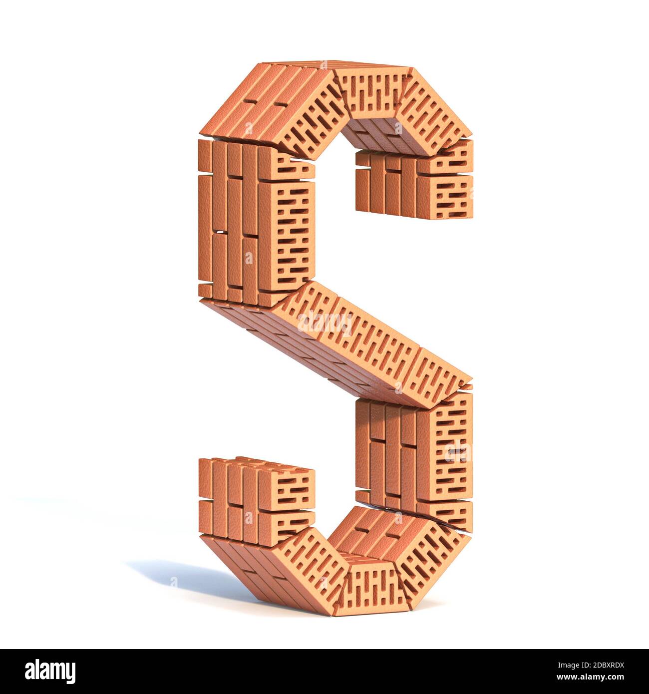 Brick wall font Letter S 3D render illustration isolated on white ...