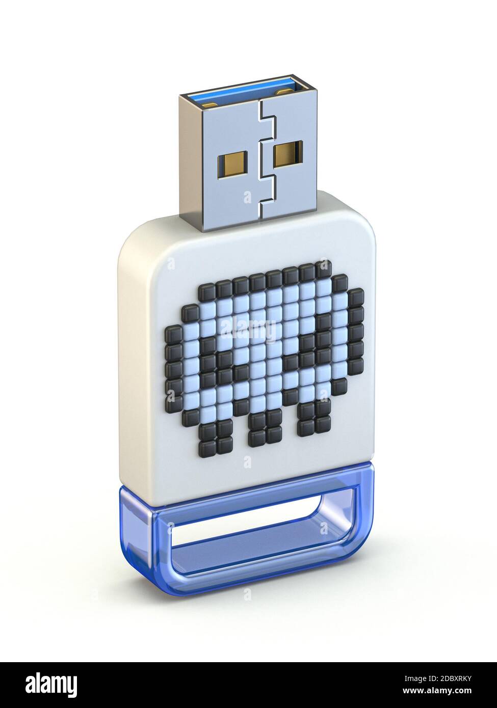 Skull sign on vertical USB memory stick 3D render illustration isolated ...