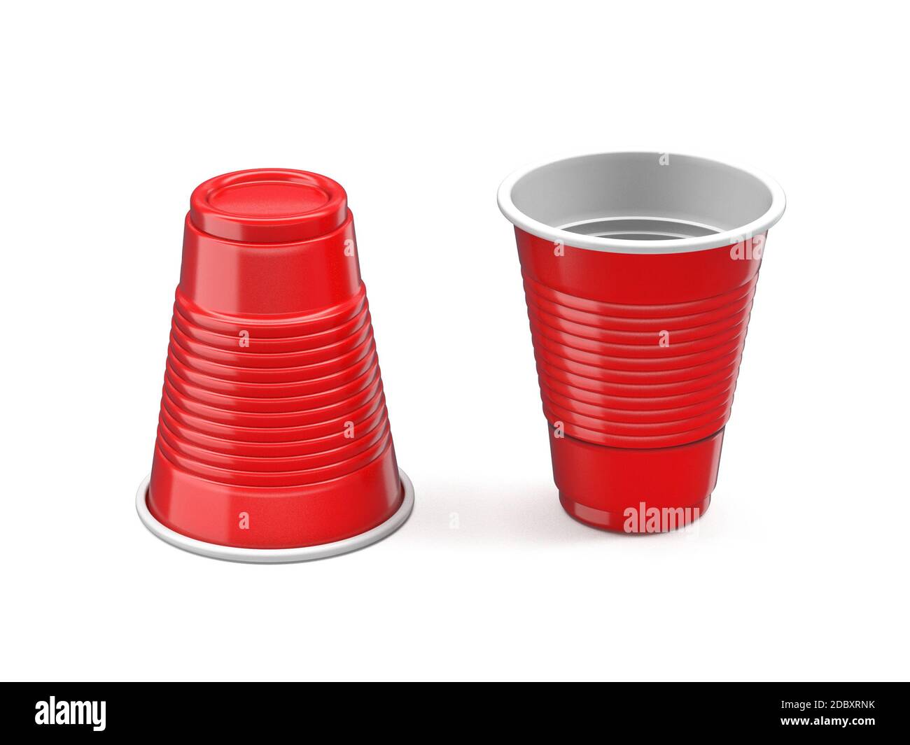 Two red plastic cup 3D render illustration isolated on white background ...