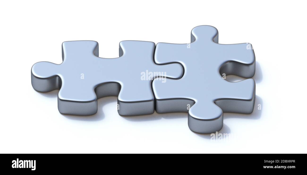 Two puzzle pieces 3D rendering illustration isolated on white ...