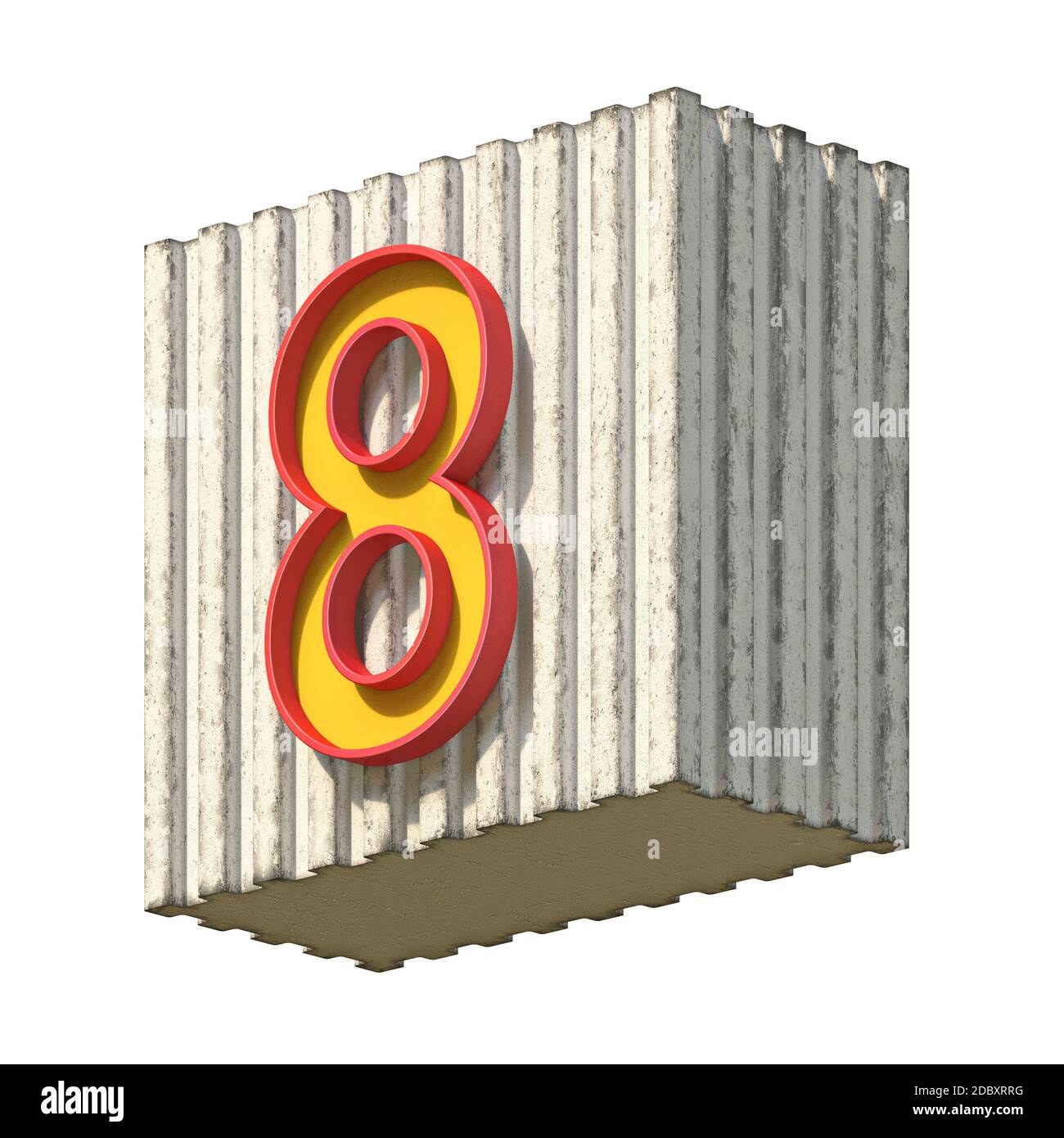 Vintage concrete red yellow Number 8 3D render illustration isolated on ...