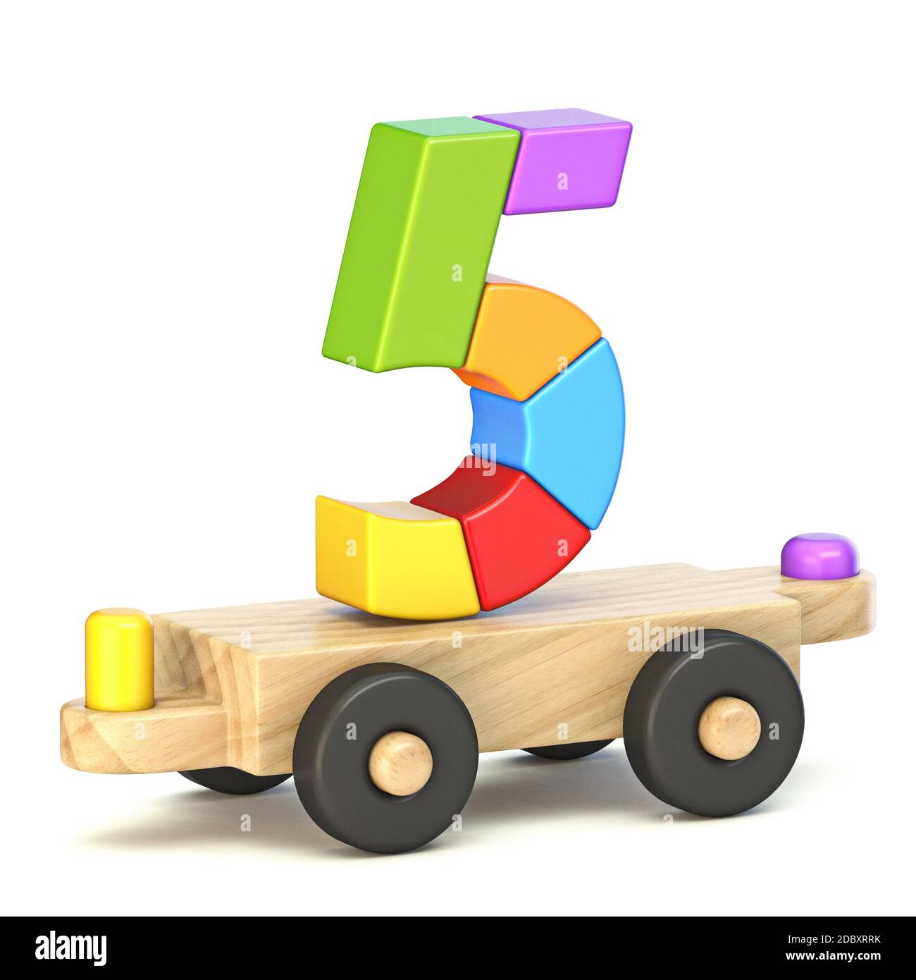 Wooden train Number 5 FIVE 3D render illustration isolated on white ...