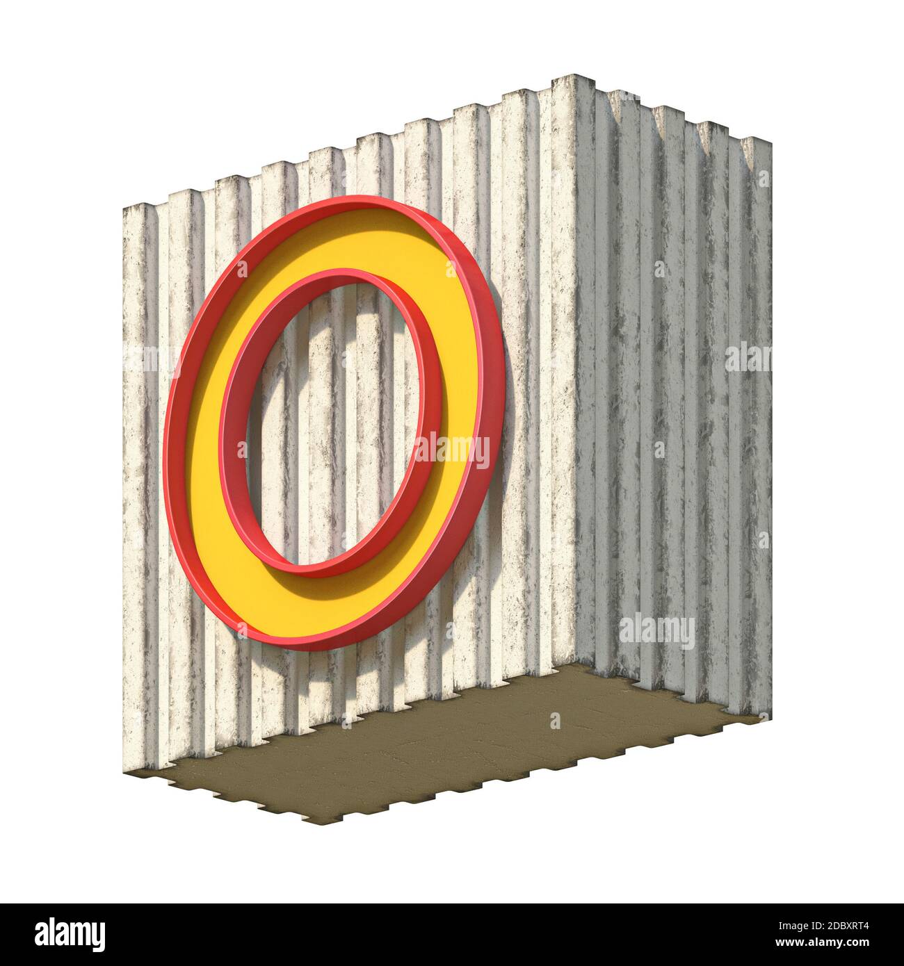 Vintage concrete red yellow font Letter O 3D render illustration ...