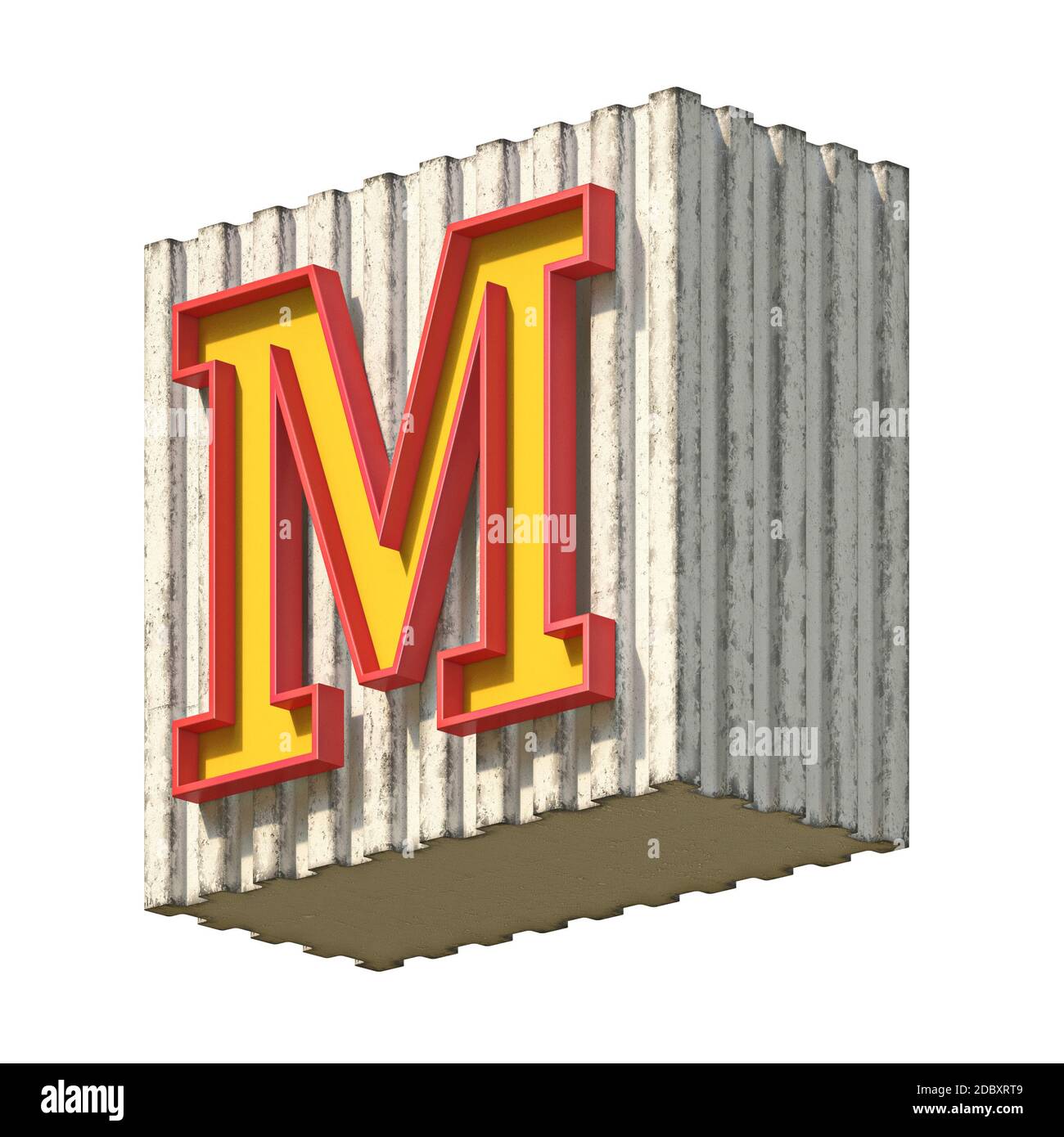 Vintage concrete red yellow font Letter M 3D render illustration ...