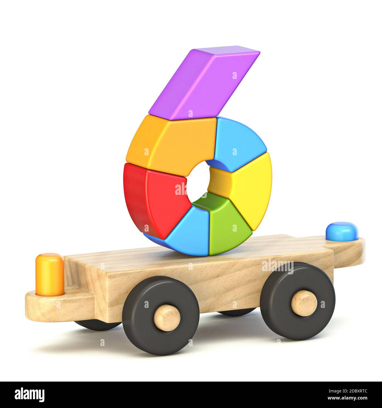 Wooden train Number 6 SIX 3D render illustration isolated on white ...