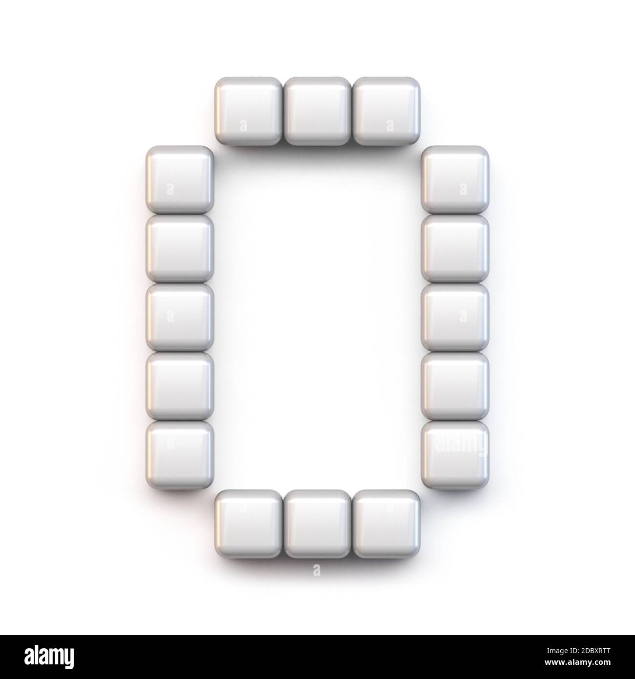 White cube, pixel font Letter O 3D render illustration isolated on ...