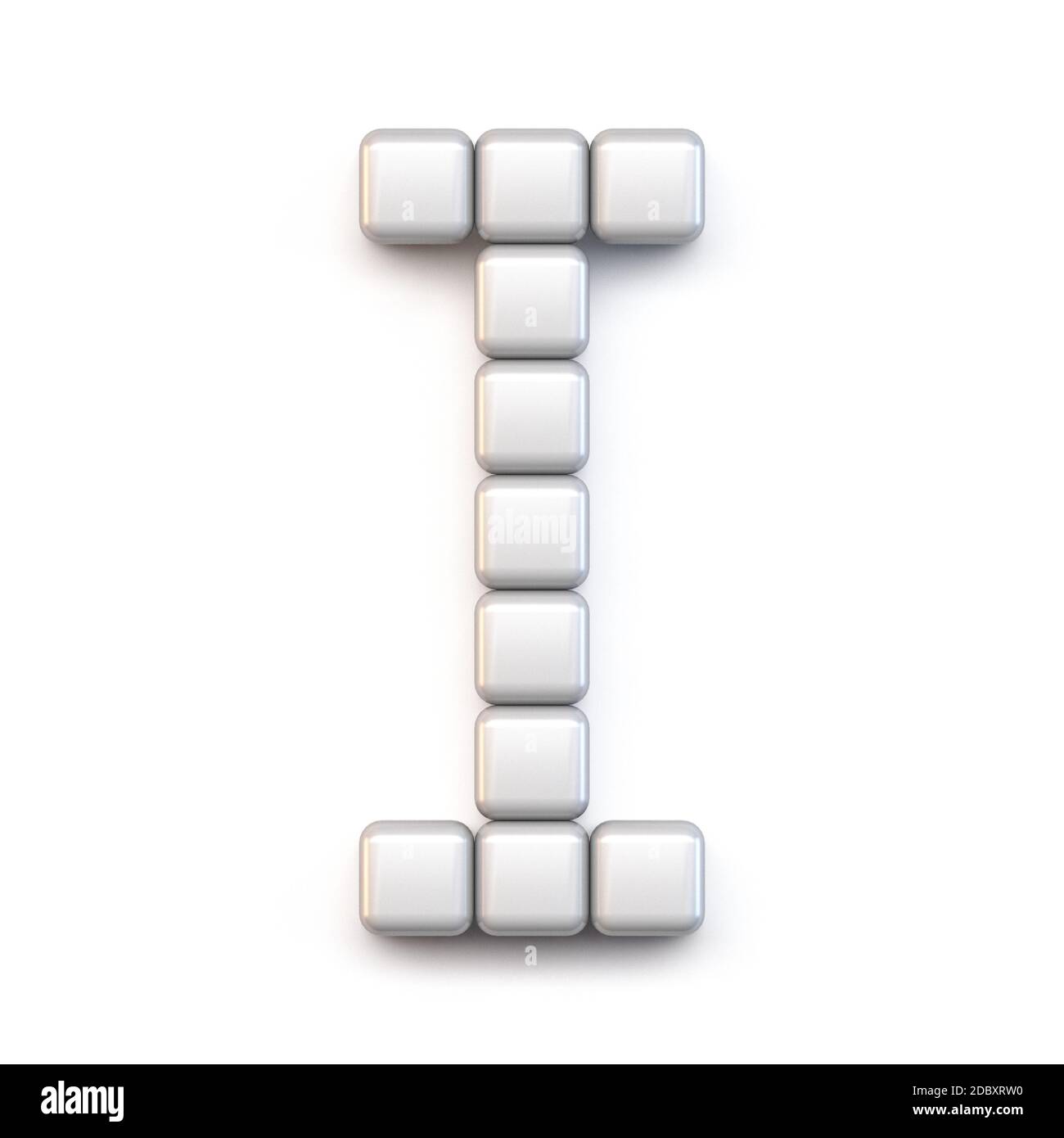 White cube, pixel font Letter I 3D render illustration isolated on ...