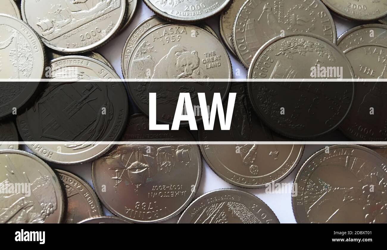 Law text Concept Closeup. American Dollars Cash Money,3D rendering. Law ...