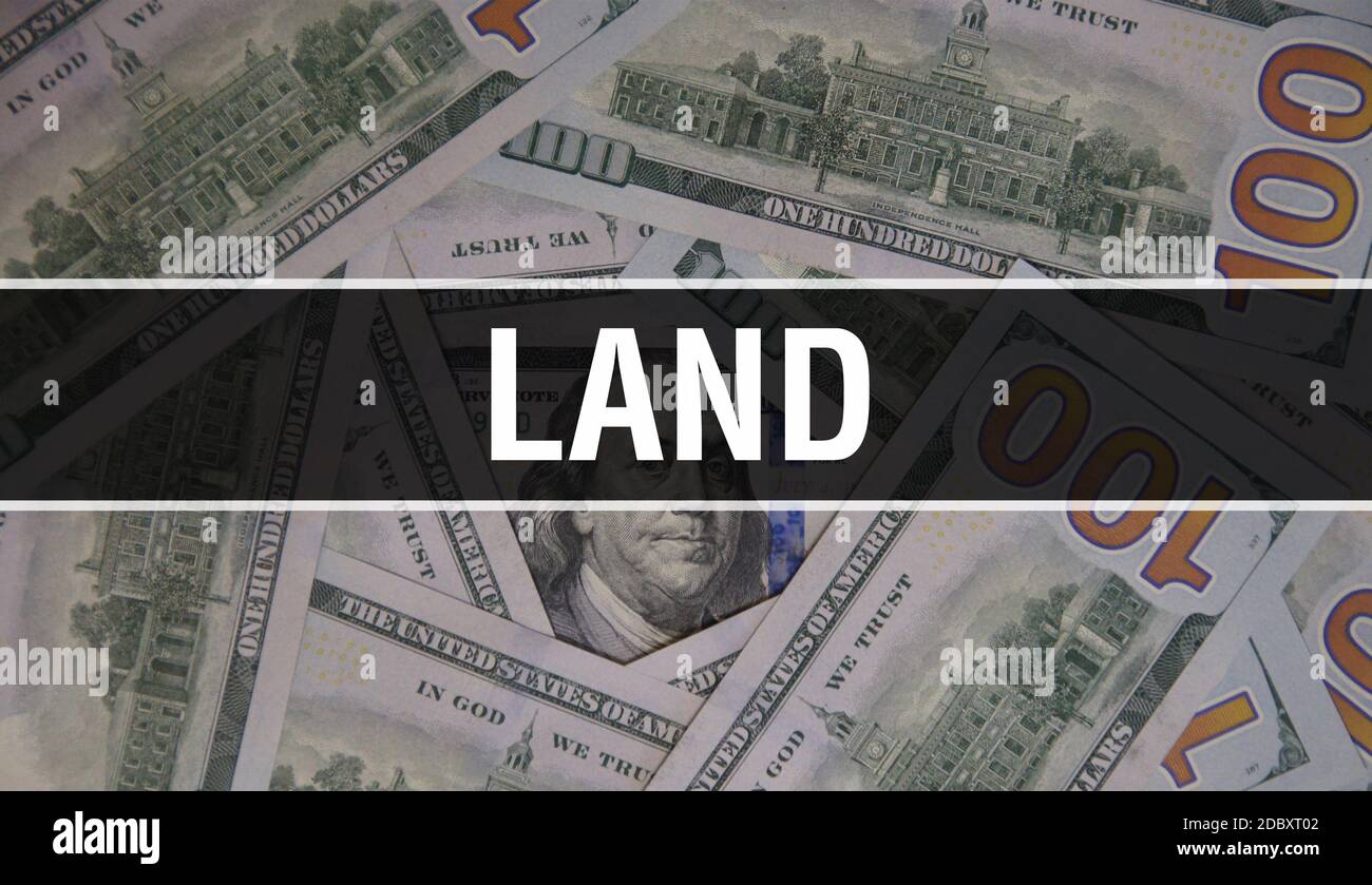 Land text Concept Closeup. American Dollars Cash Money,3D rendering ...