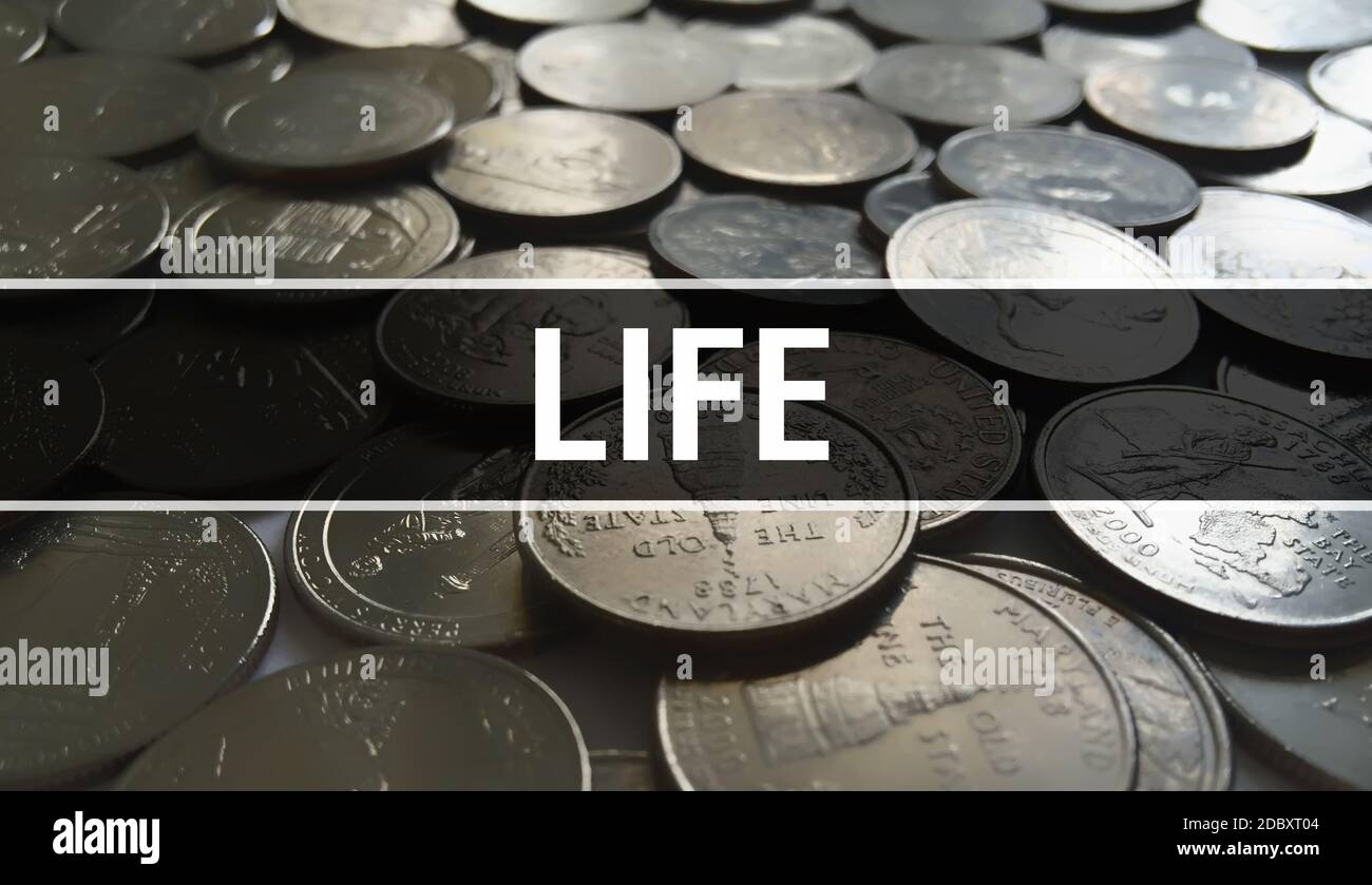 Life text Concept Closeup. American Dollars Cash Money,3D rendering ...