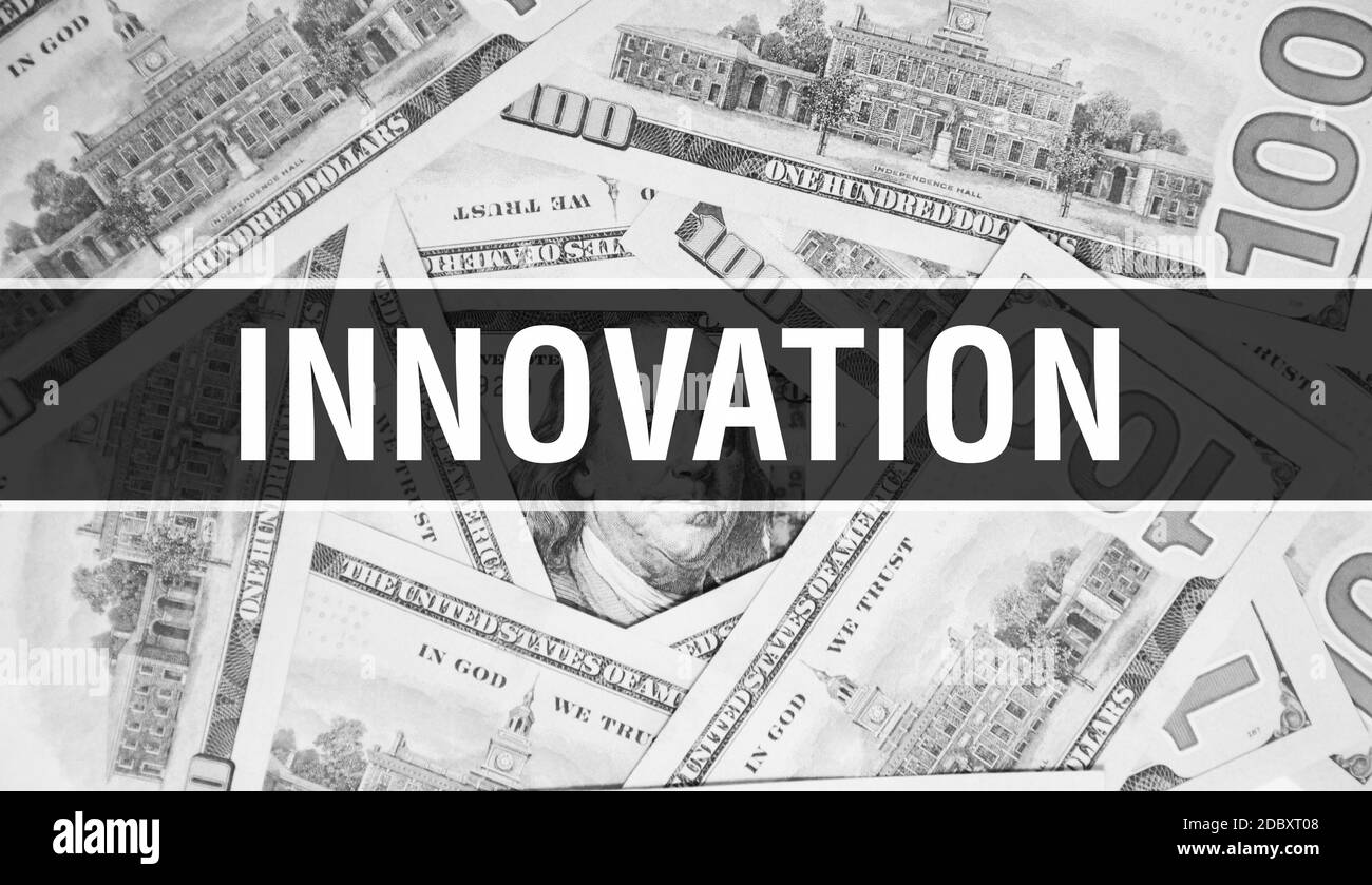 Innovation text Concept Closeup. American Dollars Cash Money,3D ...