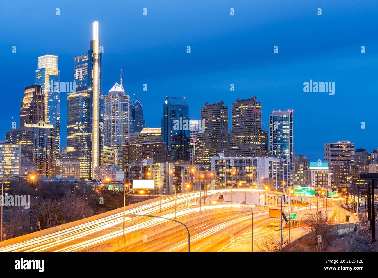 Cityscape of Philadelphia skyscraper Skylines building twilight dusk ...
