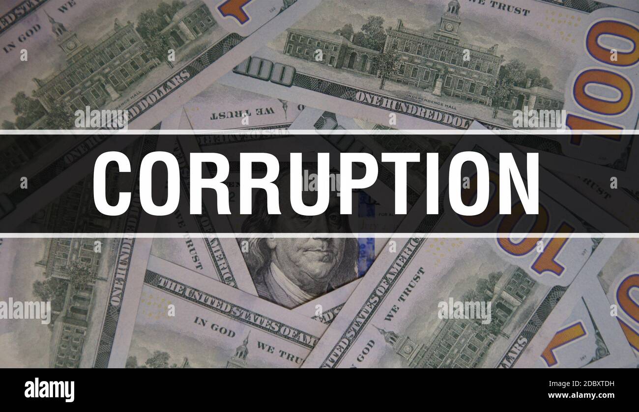 Corruption text Concept Closeup. American Dollars Cash Money,3D ...