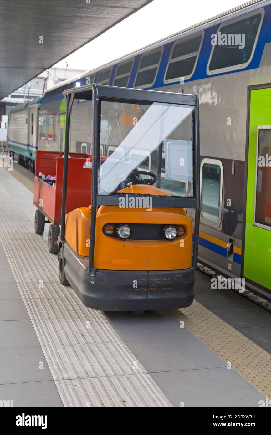 Tug Tow Cart Vehicle at Train Station Platform Stock Photo - Alamy