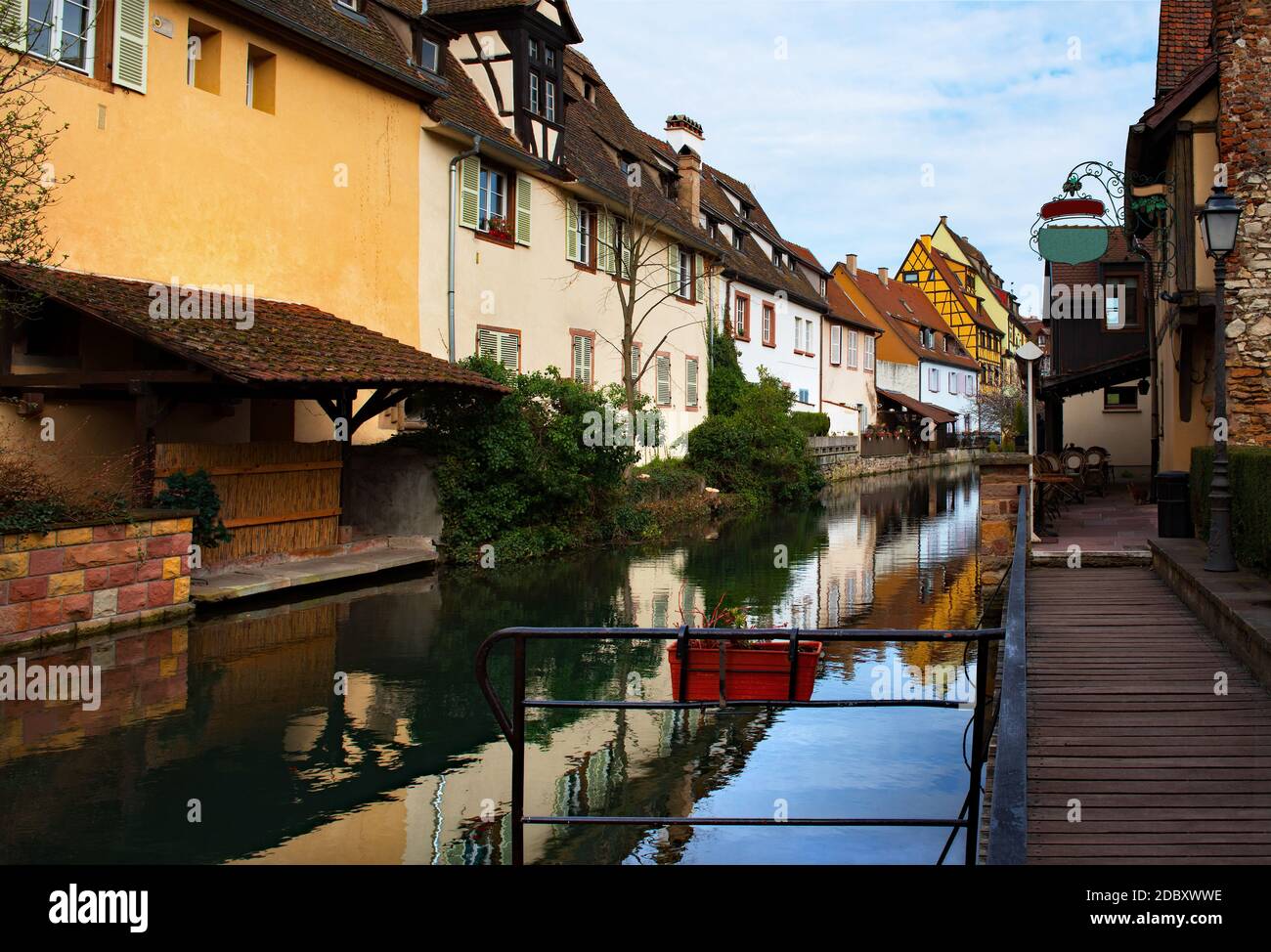 A beautiful view of buildings in the historic town of Colmar, in Alsace ...