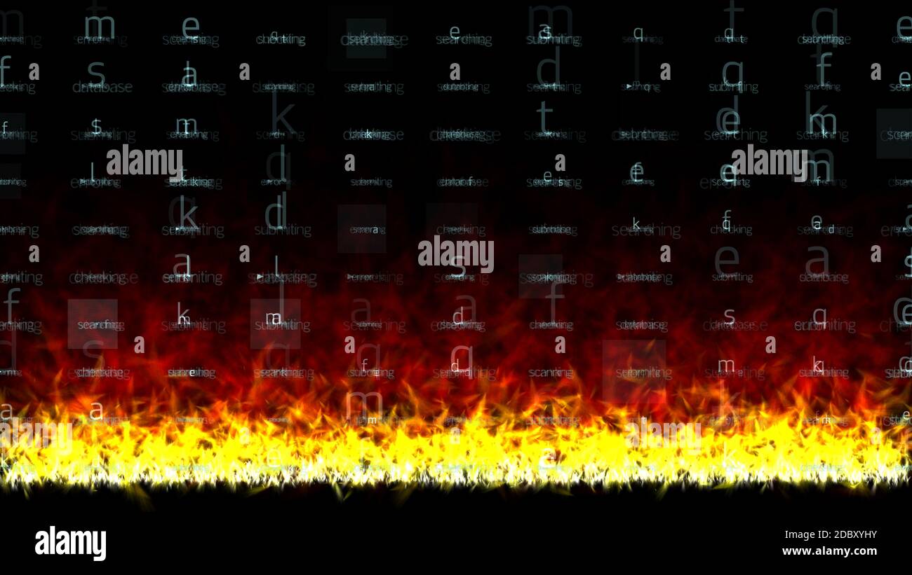 database in fire flame abstract background, render illustration Stock ...